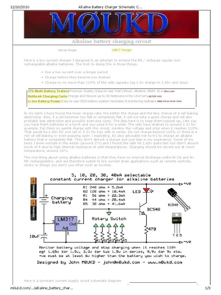 Alkaline Battery Charger Schematic Circuit Diagram | PDF | Resistor ...