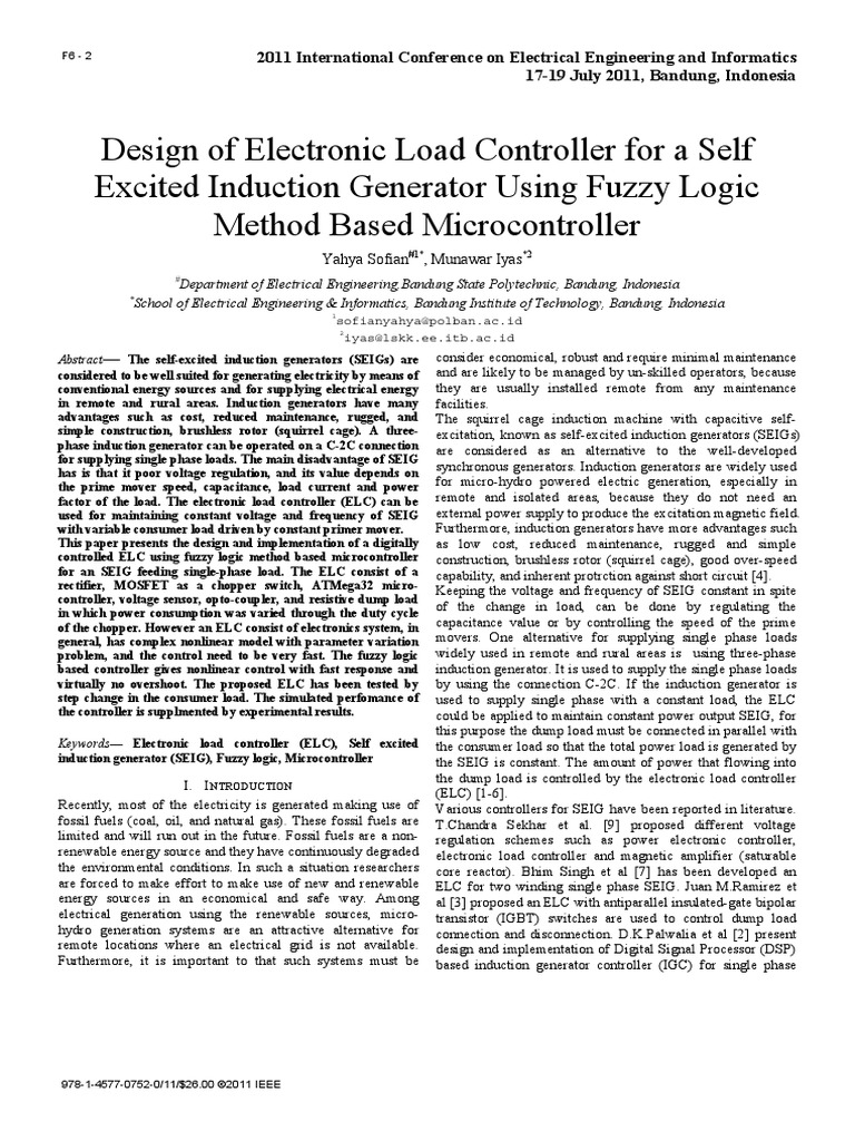 Design of Electronic Load Controller For A Self Excited Induction Generator Using Fuzzy Logic ...