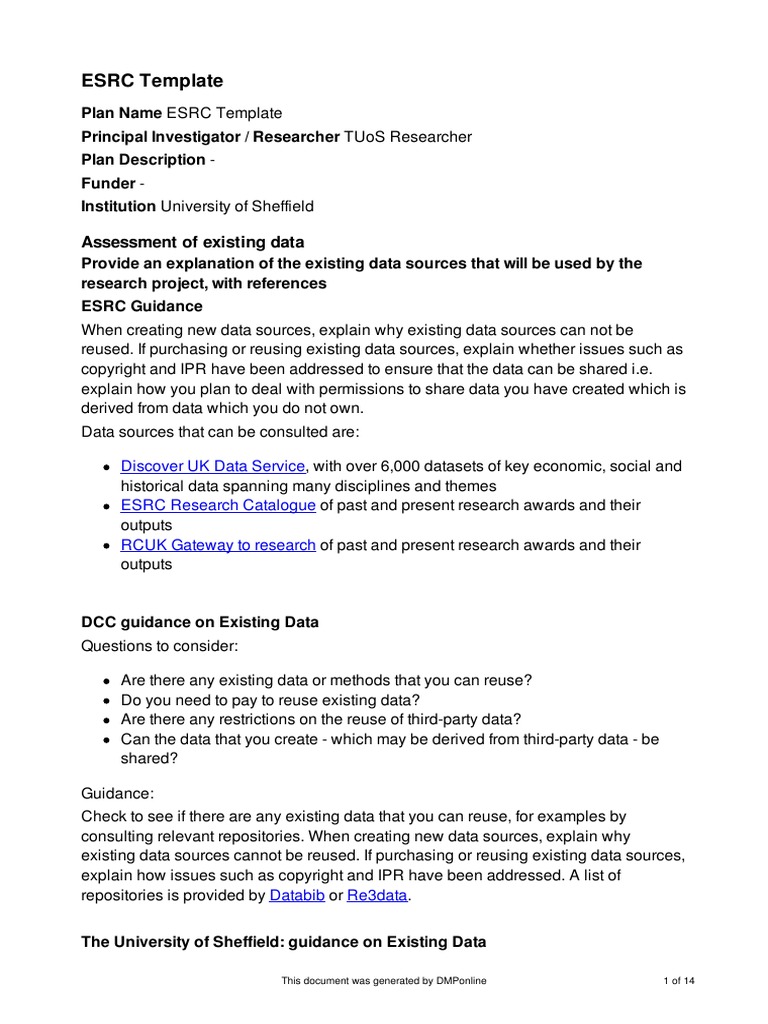ESRC Template DMPonline | PDF | Information Security | Backup