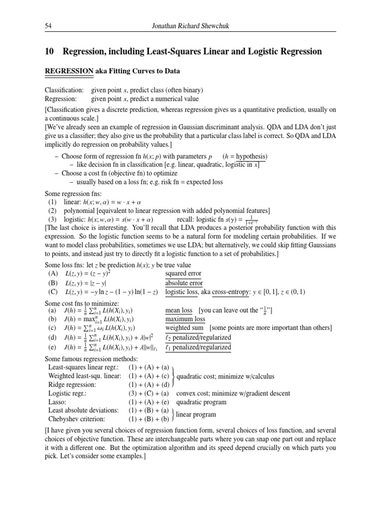 10 Regression, Including Least-Squares Linear and Logistic Regression ...