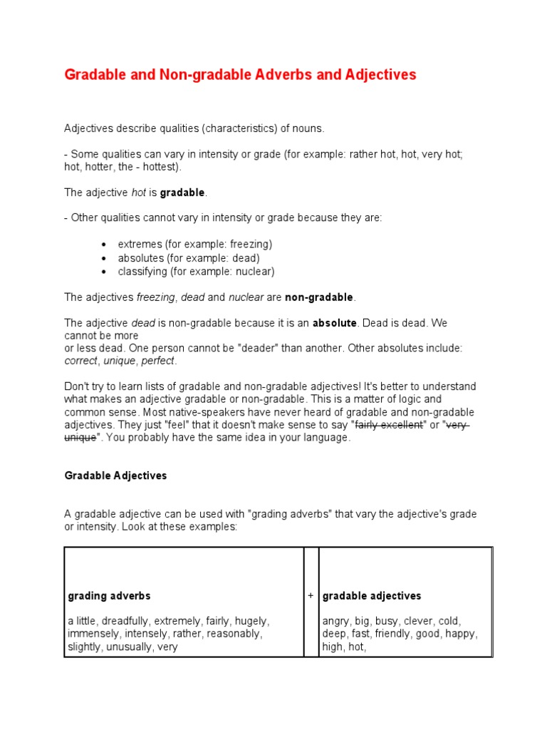 Gradable and Nongradable | PDF | Adjective | Adverb