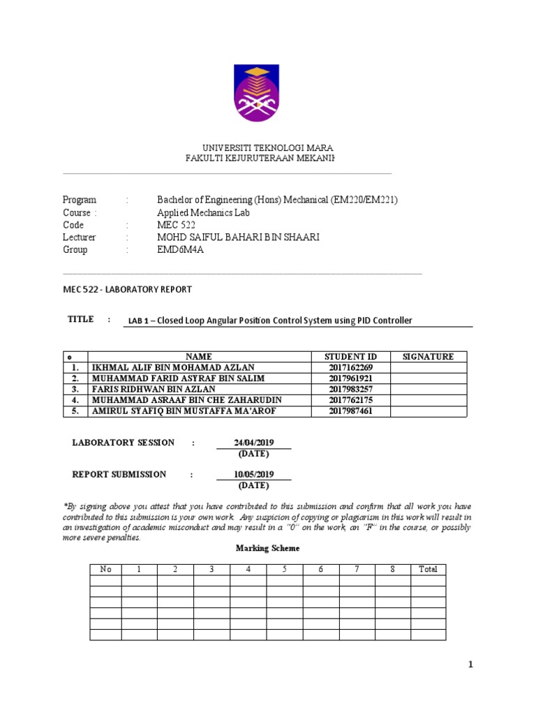 Lab 1 Control (Closed Loop Angular Position) | PDF | Control Theory | Control System