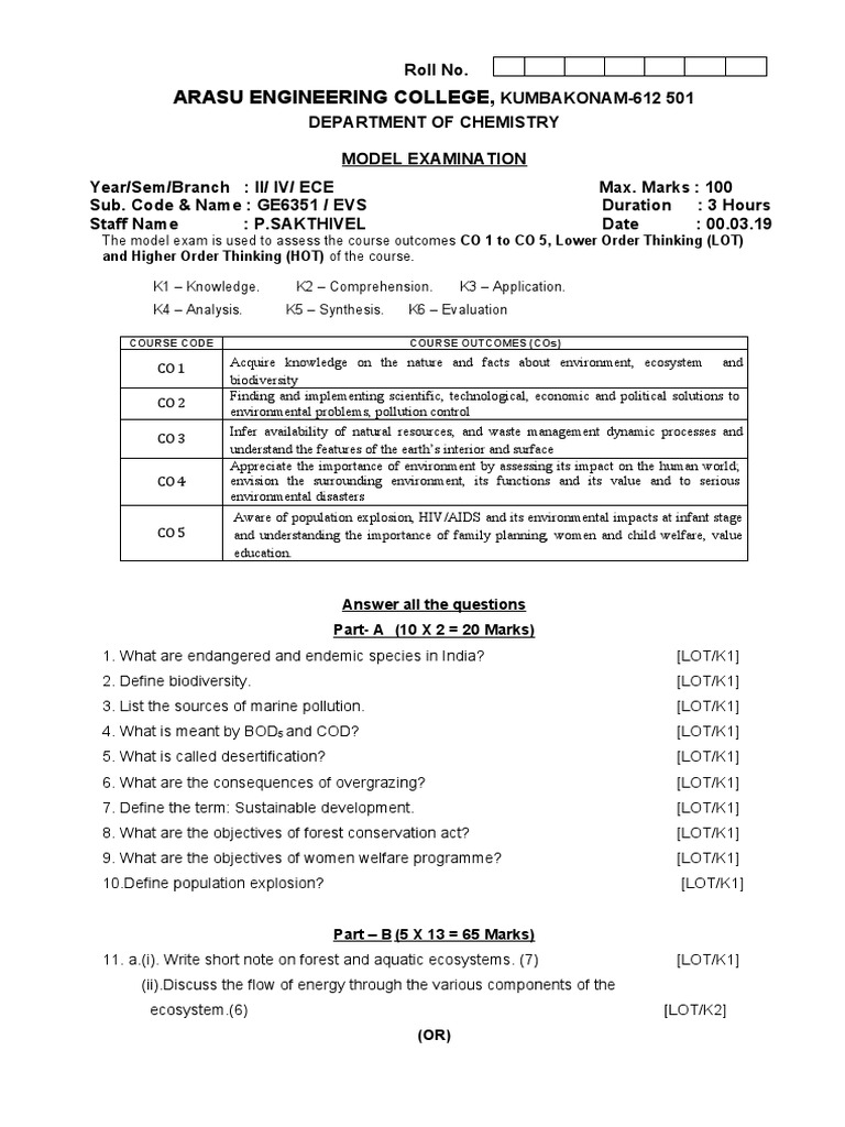 Ii Ece - Model QP PS | PDF | Biodiversity | Natural Environment