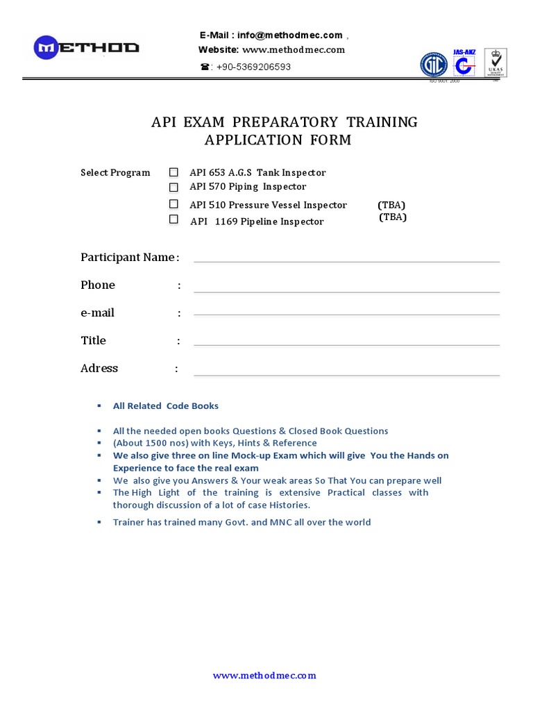 API Exam Prep Training Application Form | PDF | Business