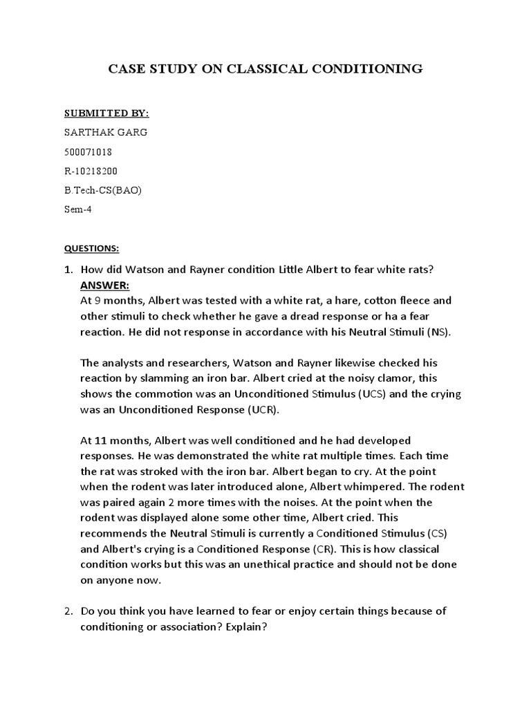 Classical Conditioning Case Study Analysis | PDF
