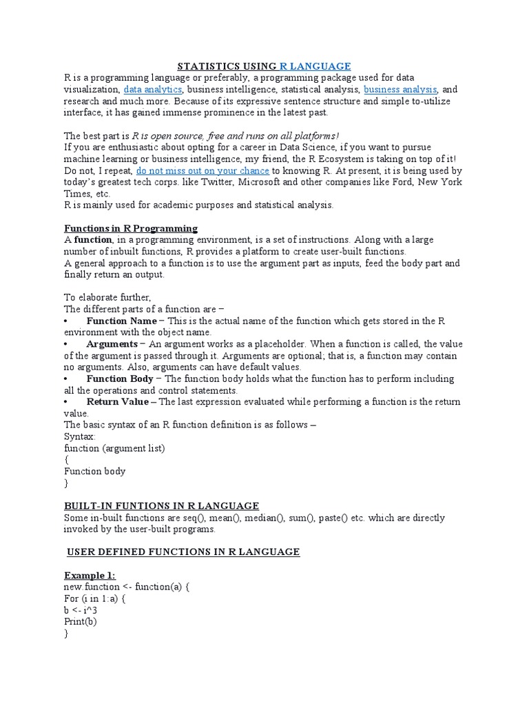 Statistics Using R Language | Download Free PDF | Parameter (Computer ...