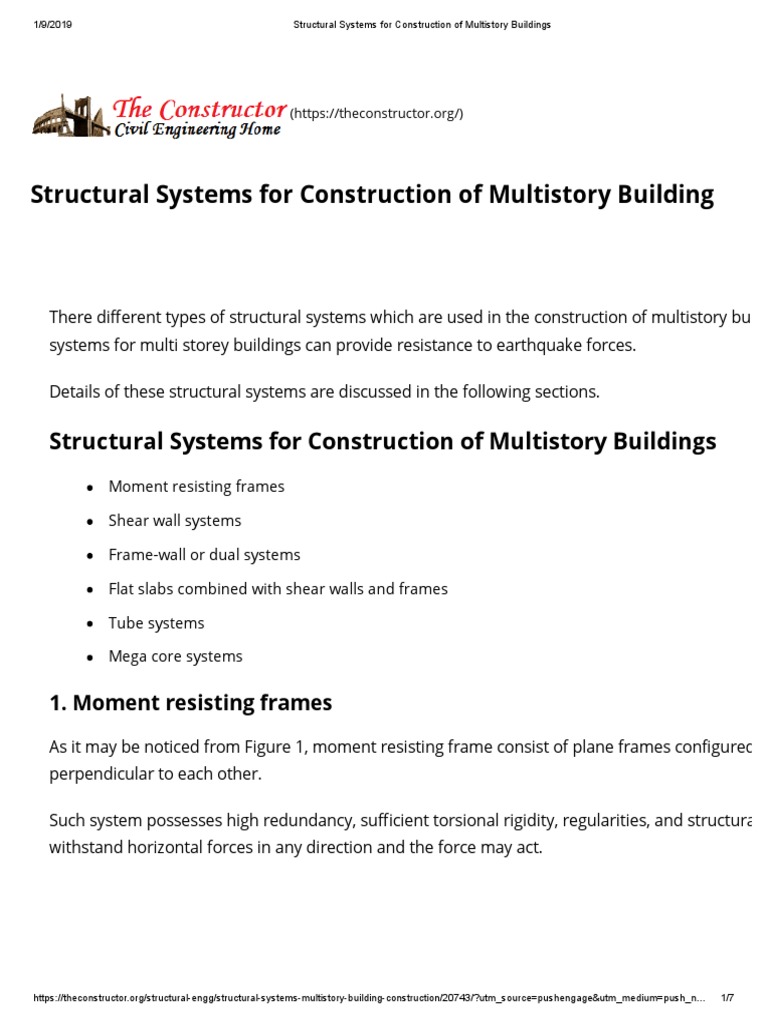 Structural Systems For Construction of Multistory Buildings | PDF ...