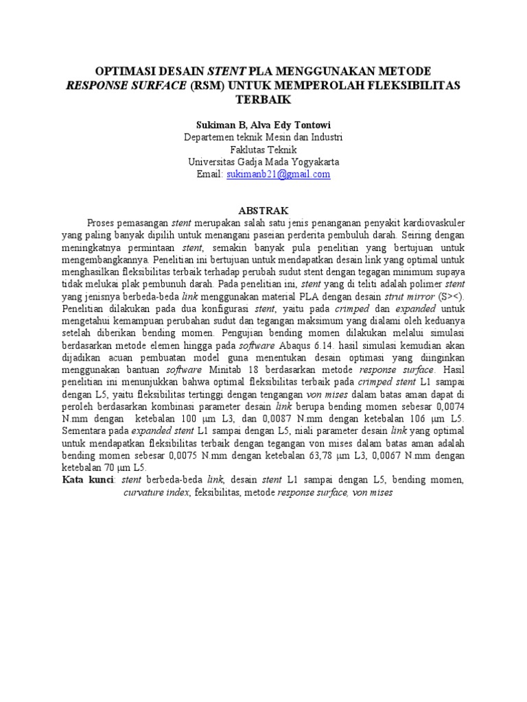 Optimasi Desain Stent Pla Menggunakan Metode Response Surface (RSM ...