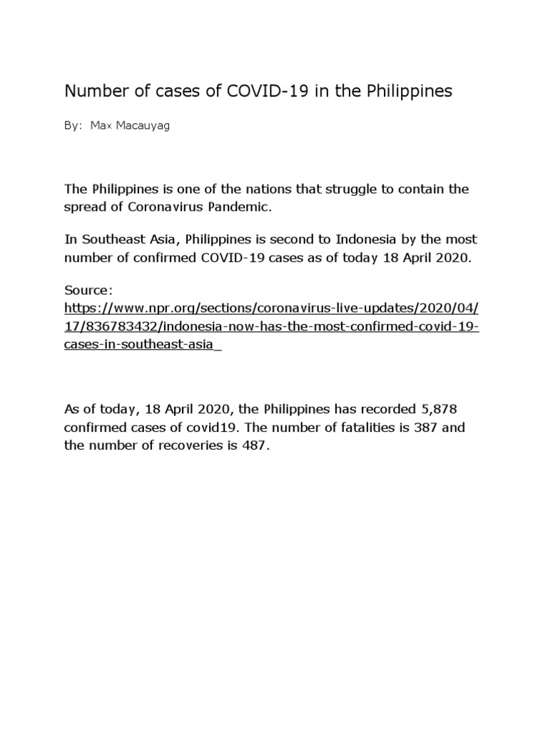 Number of Cases of COVID-19 in The Philippines: By: Max Macauyag | PDF ...
