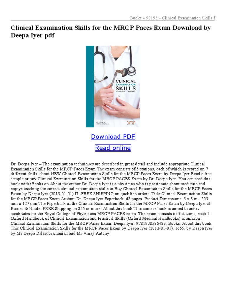 Clinical Examination Skills For The MRCP Paces Exam Download by Deepa Iyer PDF | PDF