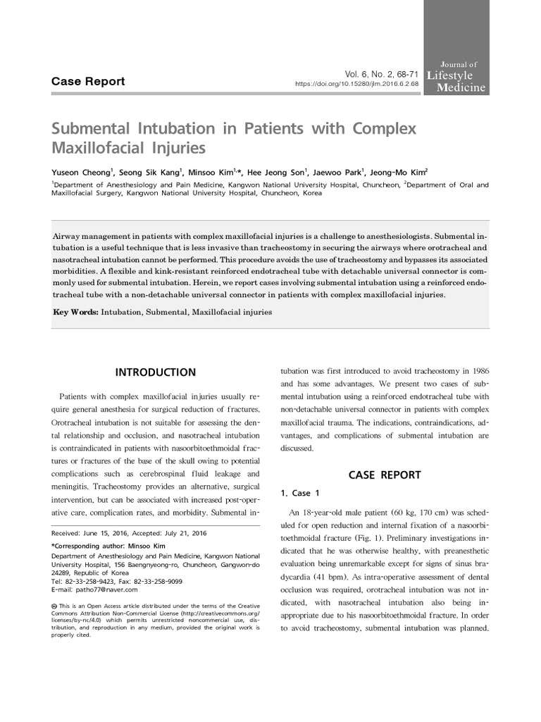 Submental Intubation in Patients With Complex Maxillofacial Injuries ...