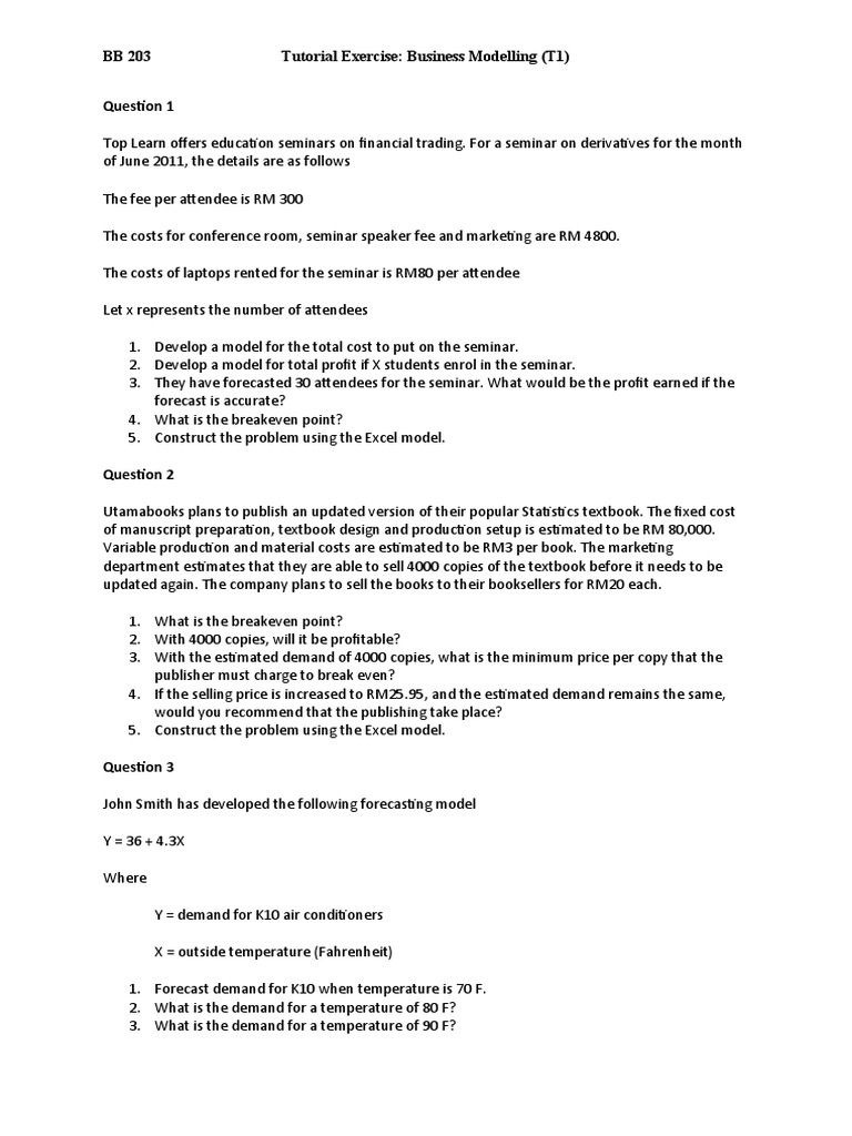 Tutorial Exercise Topic 1 Modelling | PDF | Textbook | Market (Economics)