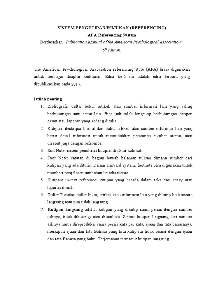 Panduan Gaya Referensi APA Edisi 6 | PDF