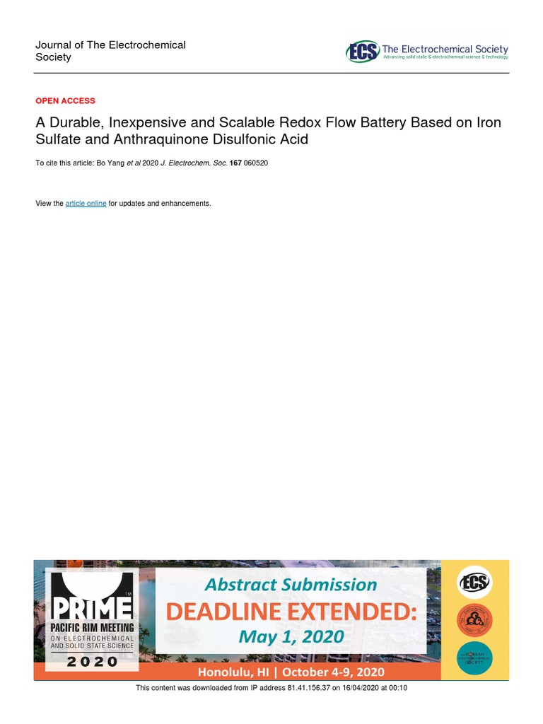Redox Flow Battery Pdf Pdf Electrochemistry Rechargeable Battery