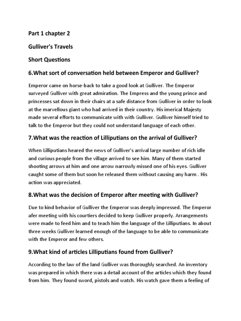 Gulliver's Travels Part 1 Chapter 1 Short Question | PDF | History