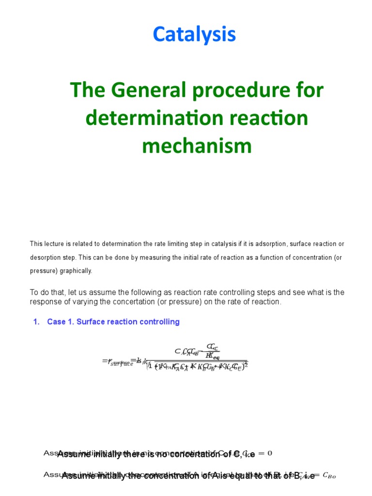 Lecture 7. General Procedure For Determination Reaction Mechanism | PDF ...