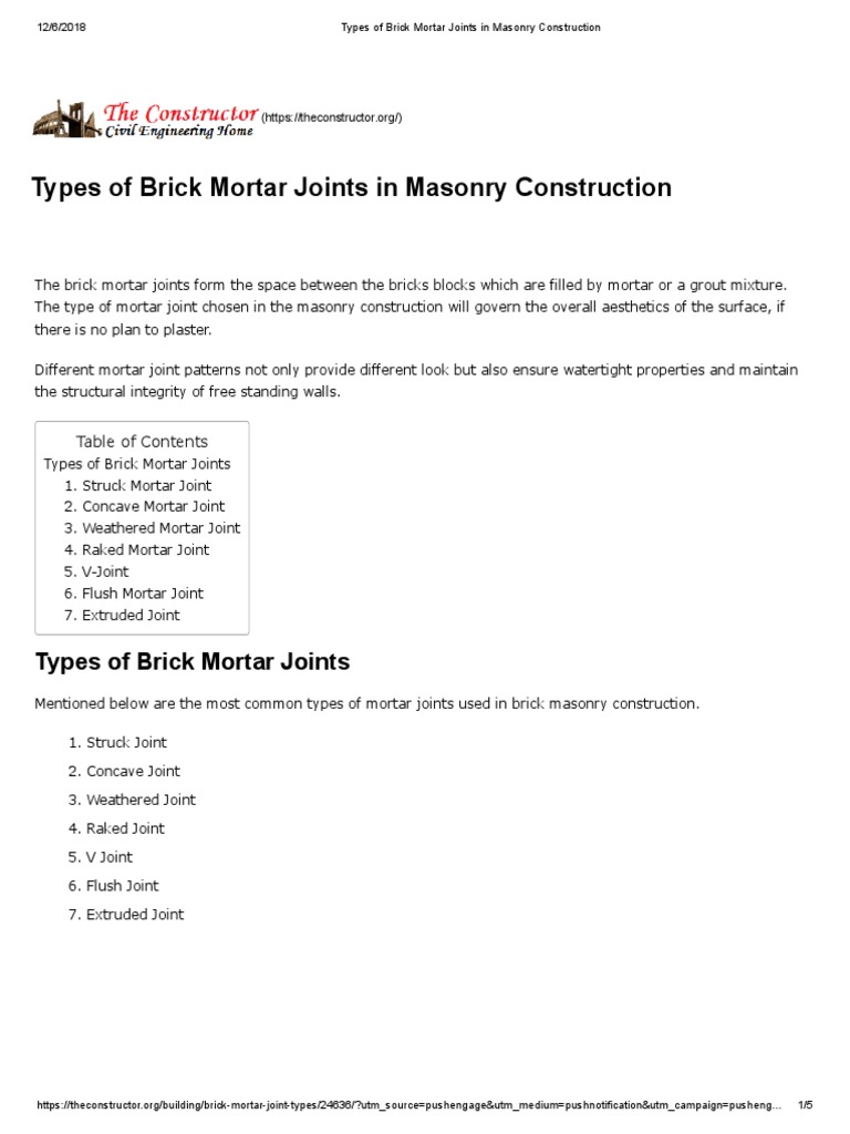 Types of Brick Mortar Joints Explained | PDF | Masonry | Brick