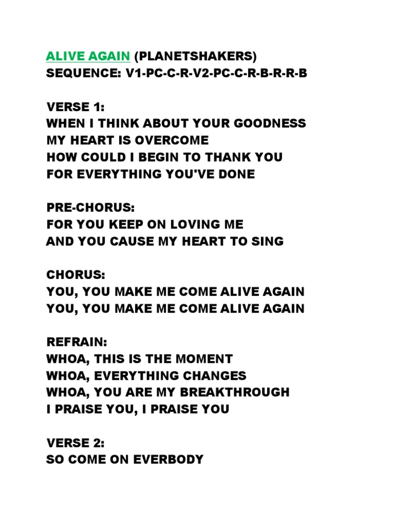 ALIVE AGAIN - Planetshakers | PDF