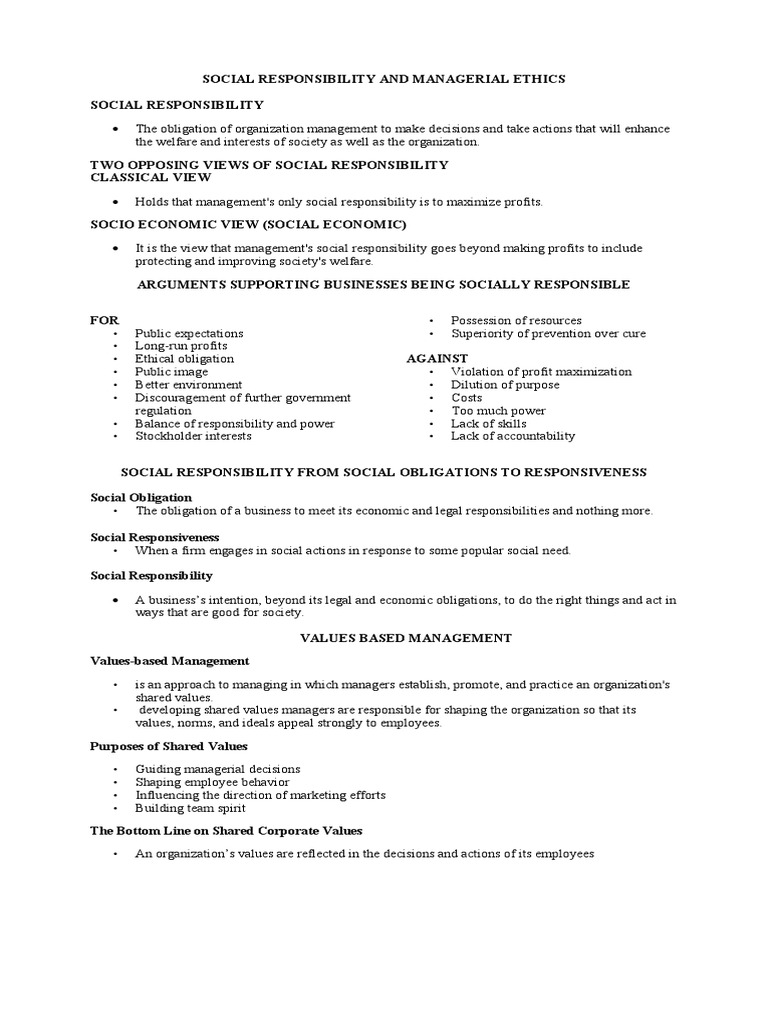 Social Responsibility and Managerial Ethics Handout | PDF | Value ...