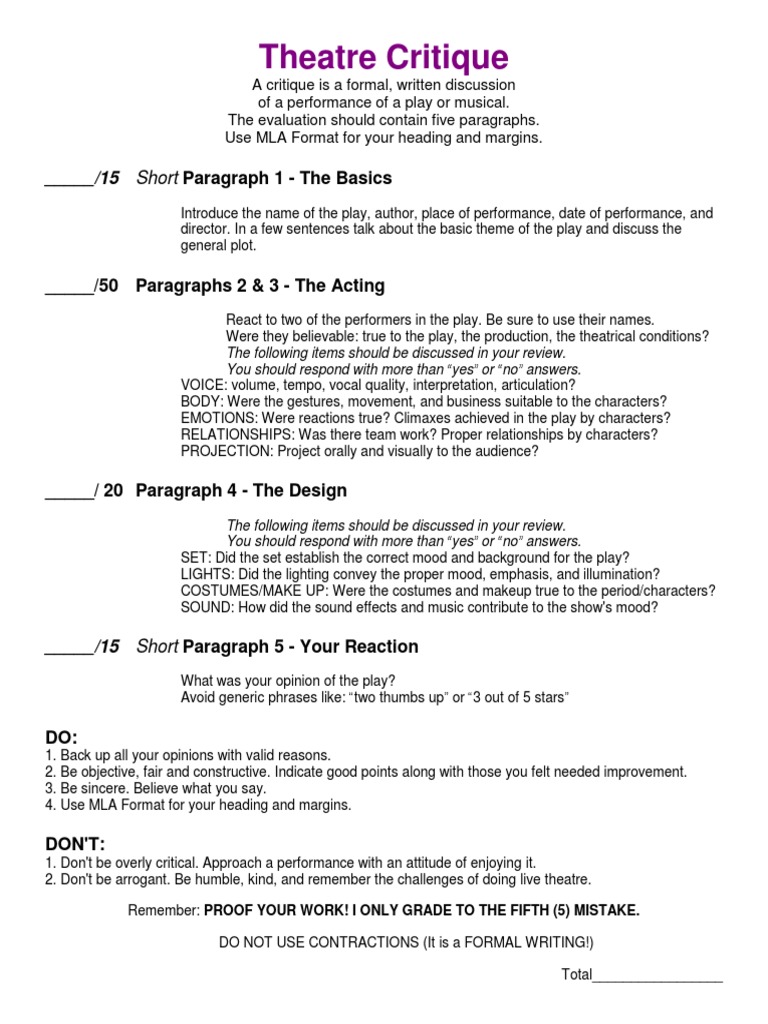 Theatre Critique: - /15 Short Paragraph 1 - The Basics | PDF | Theatre ...