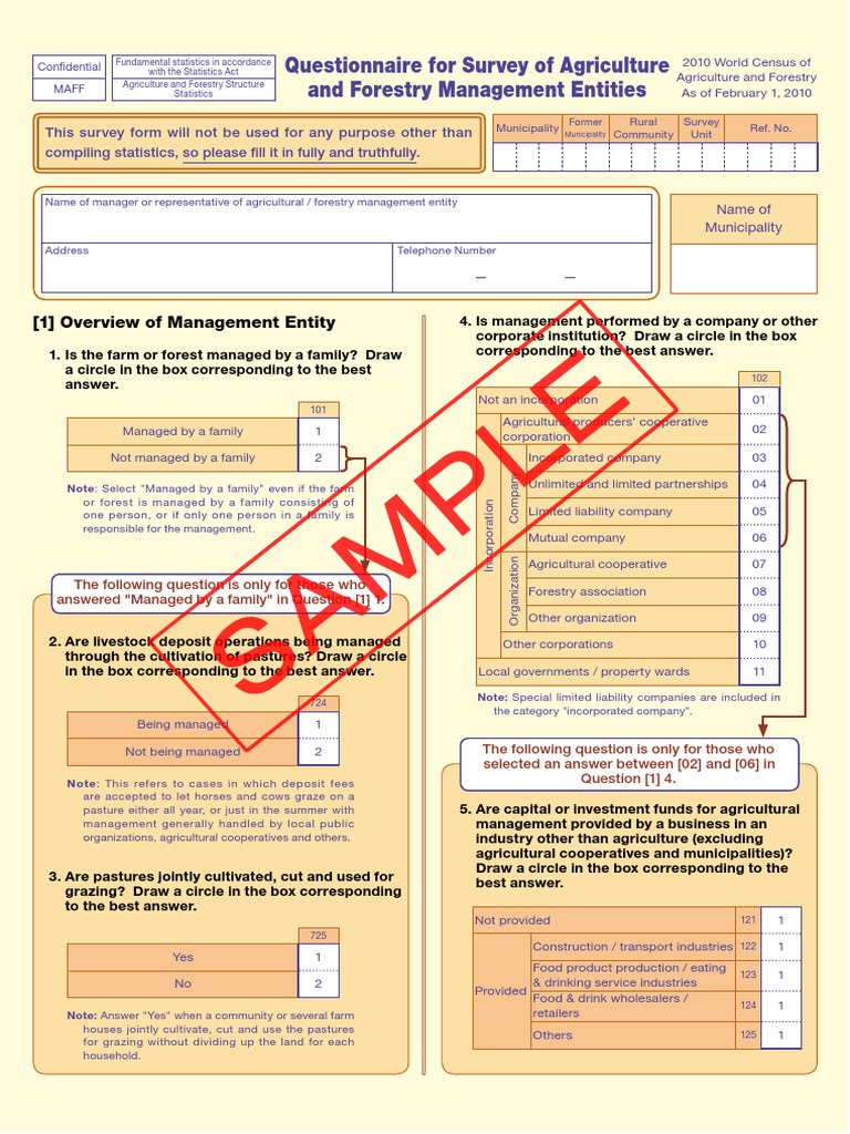 Questionnaire For Survey of Agriculture and Forestry Management ...