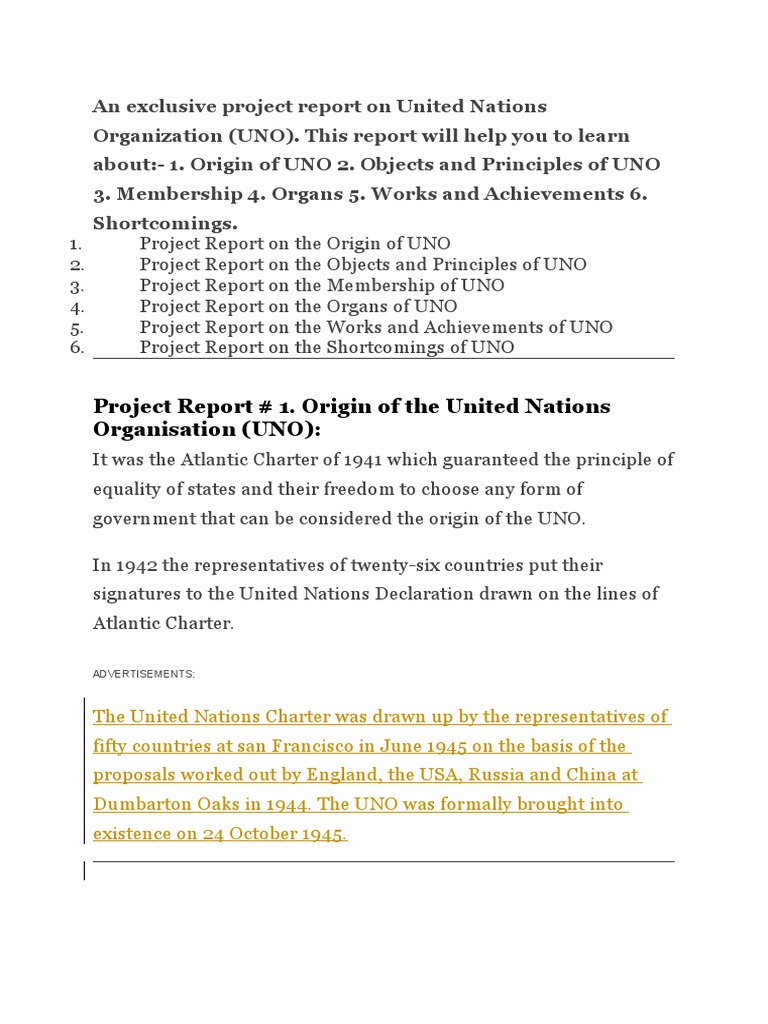 An Exclusive Project Report On United Nations Organization | PDF ...