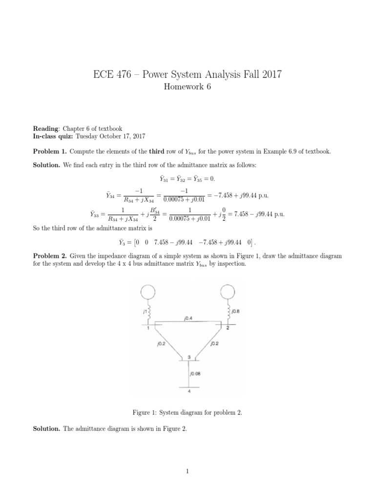 ECE 476 - Power System Analysis Fall 2017: Homework 6 | PDF | Physics ...