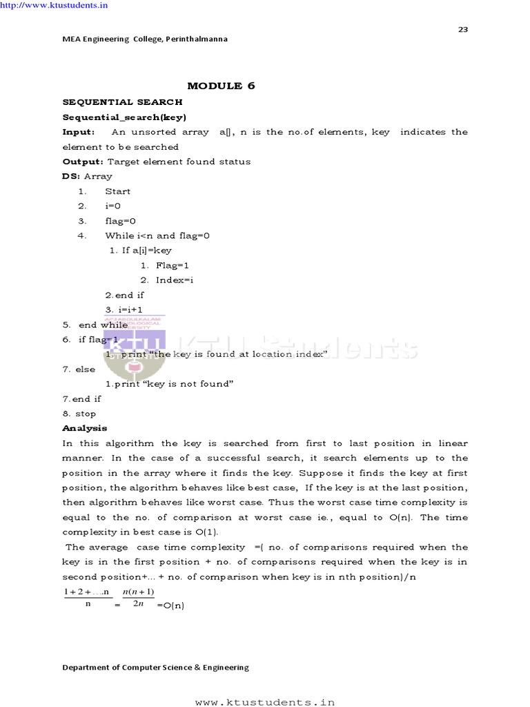 Dsa Module 6 Ktustudents - in | PDF | Time Complexity | Array Data Structure