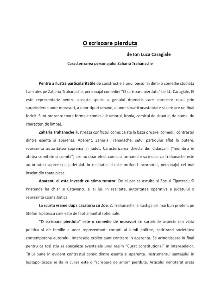 Zaharia Trahanache - O Scrisoare Pierdută, de Ion Luca Caragiale2 ...