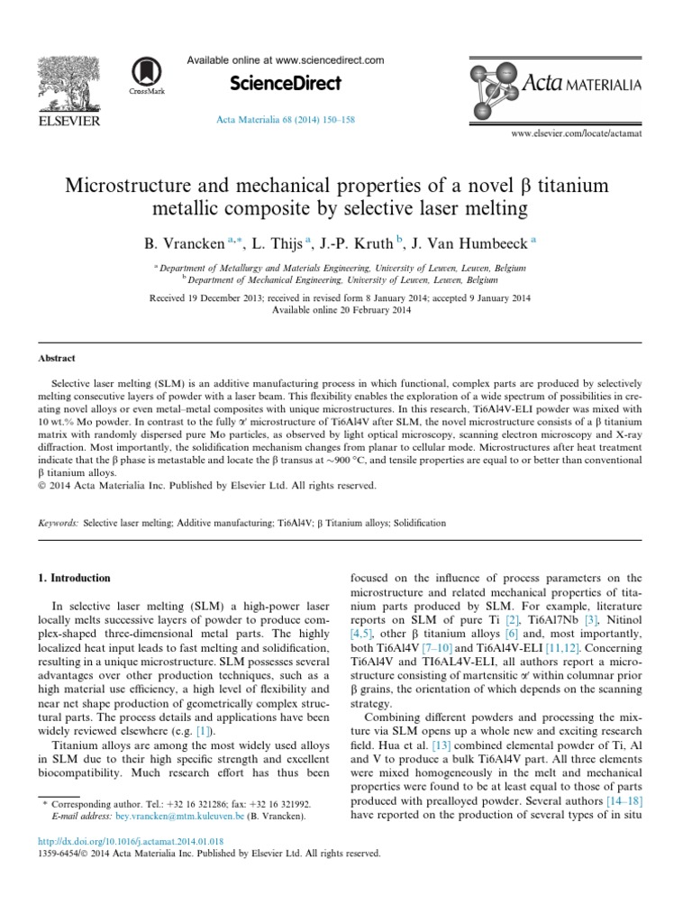 Microstructure and Mechanical Properties of A Novel Beta Titanium ...