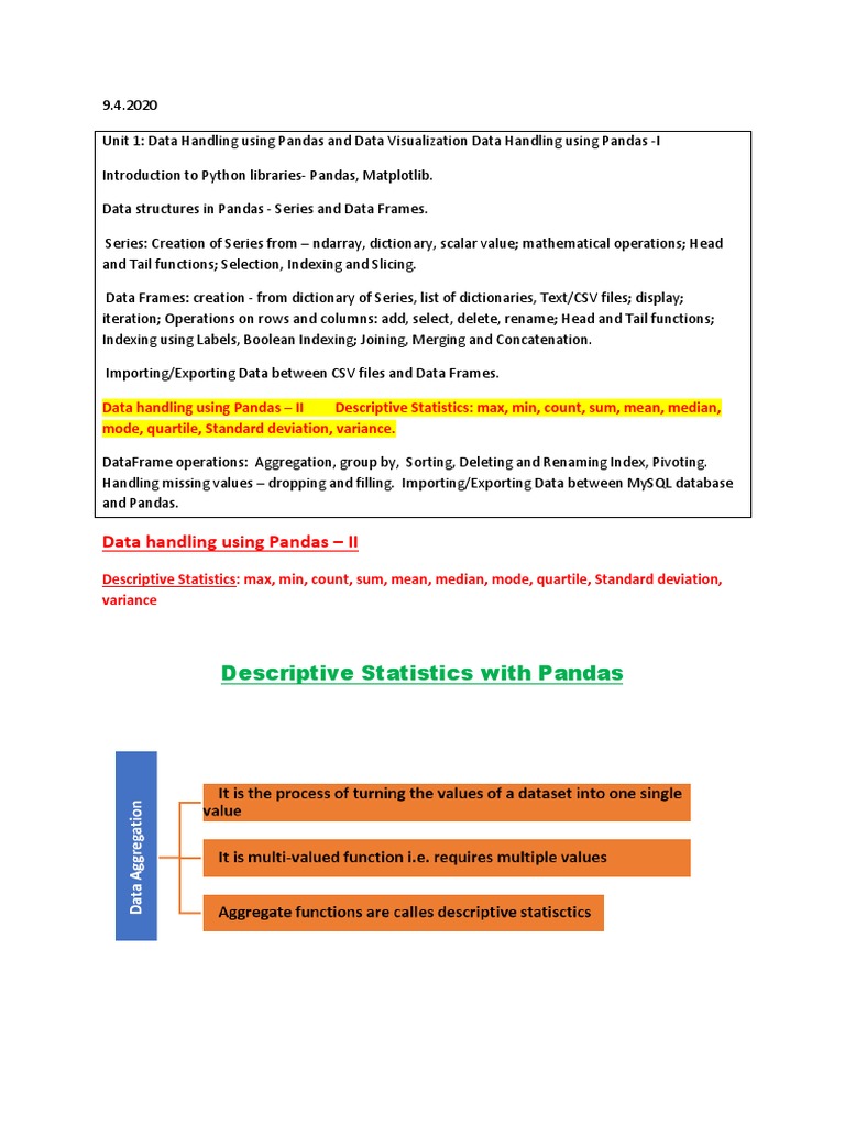 Descriptive Statistics With Pandas: Data Handling Using Pandas - II | PDF | Quantile | Quartile