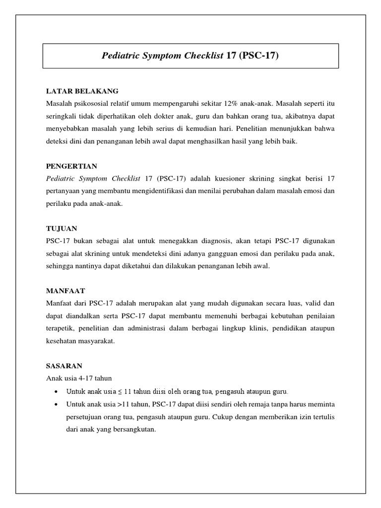 Skrining PSC 17 | PDF | Karier & Perkembangan | Pengembangan Diri