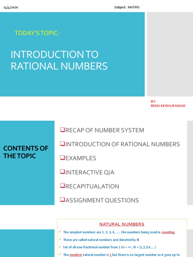 INTRODUCTION TO RATIONAL NUMBERS - PPSX | PDF | Fraction (Mathematics ...