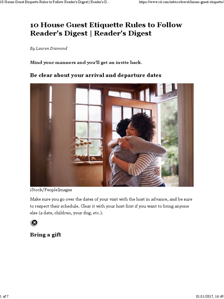 House Guest Etiquette Essentials | PDF | Cooking, Food & Wine