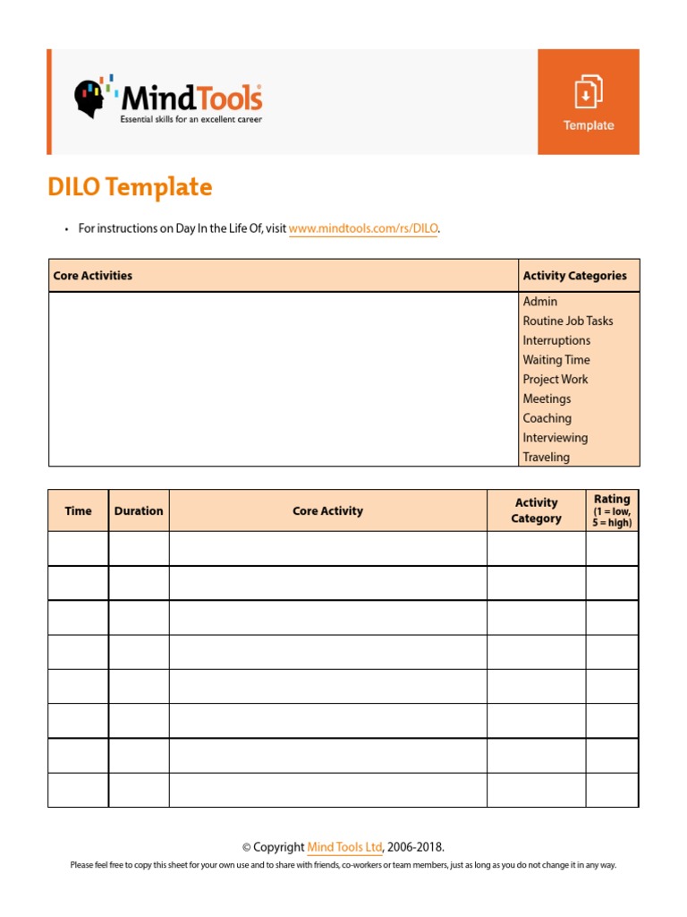 DILO Template: - For Instructions On Day in The Life Of, Visit | PDF