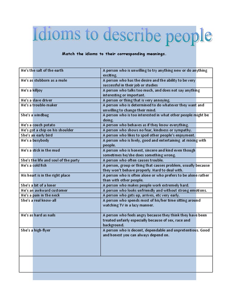 Match The Idioms To Their Corresponding Meanings | PDF