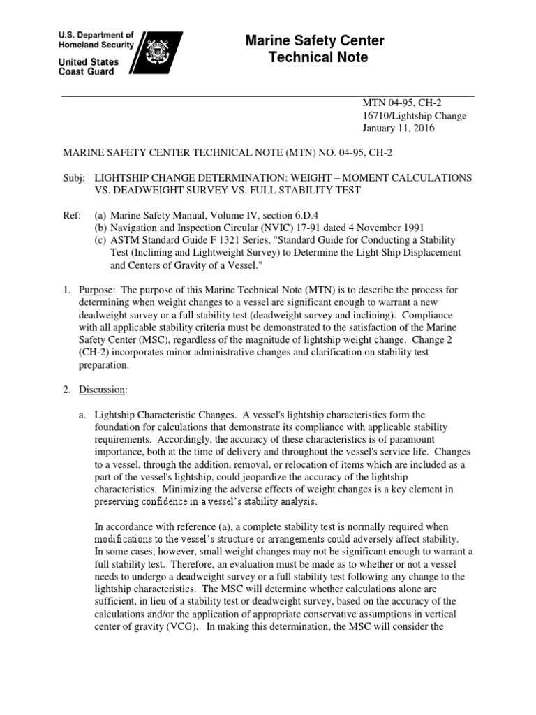 Determining When a Deadweight Survey or Full Stability Test is Required ...