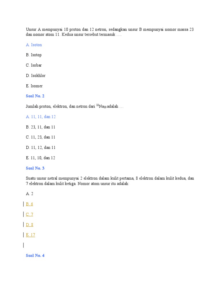 Contoh Soal Isotop Isoton Isobar | PDF