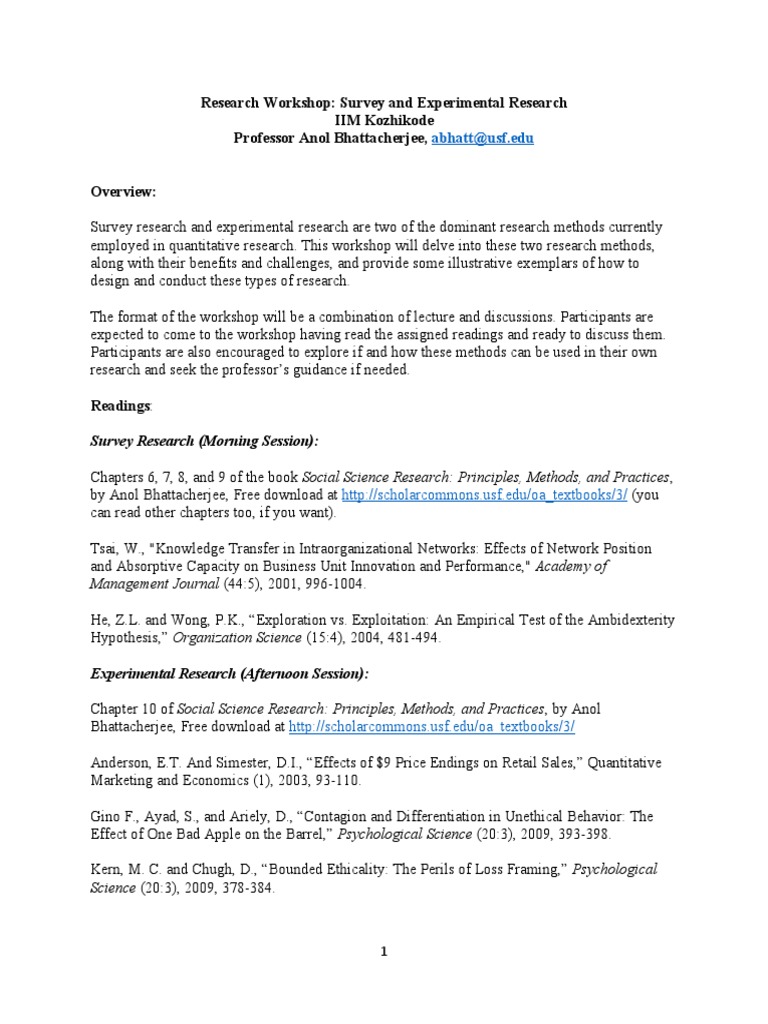 Survey & Expt Methods Workshop | PDF | Career & Growth | Science & Mathematics