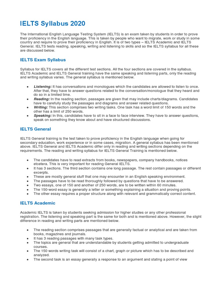 A Comprehensive Guide to the IELTS Exam Syllabus and Format | PDF ...