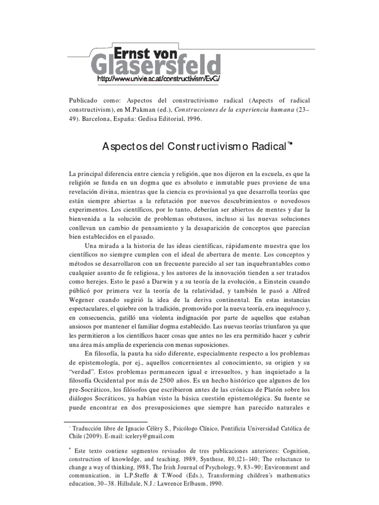 Glasersfeld E. Aspectos Del Constructivismo Radical | PDF | Pragmatismo ...