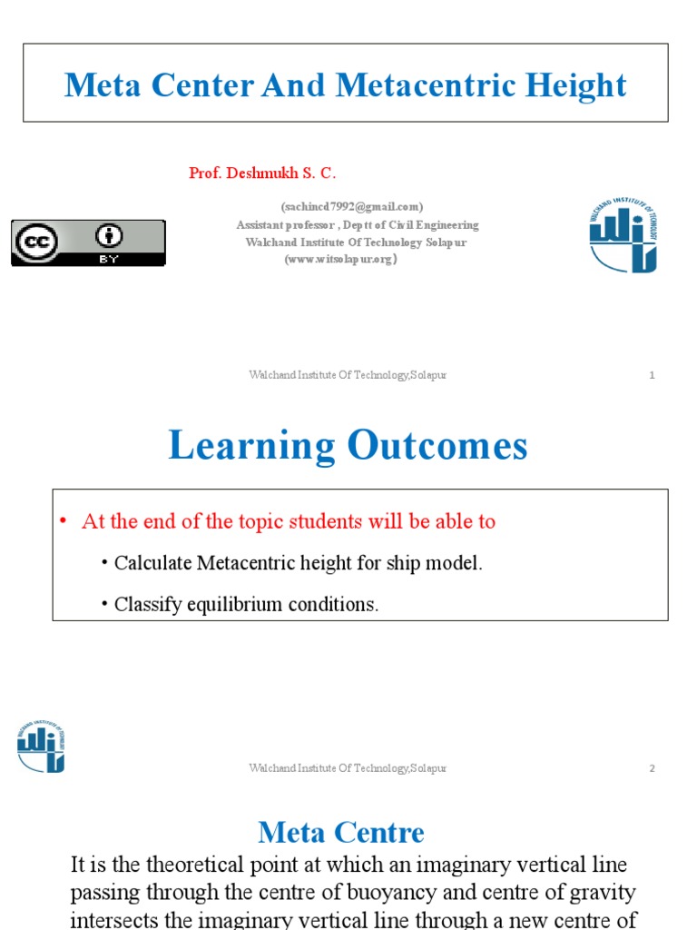 Metacentric Height PPT 3 | PDF | Mechanical Engineering | Mechanics