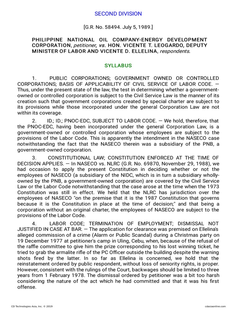 PNOC Energy Development Corp v. NLRC | PDF | Corporations | Labour Law