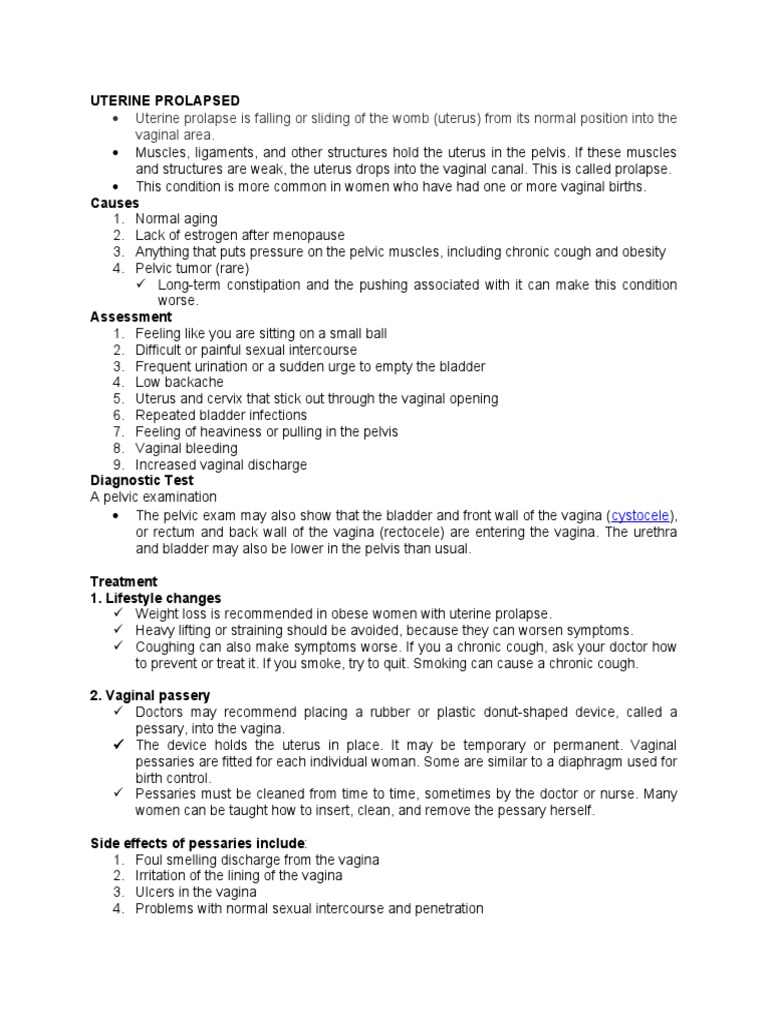 Uterine Prolapse Is Falling or Sliding of The Womb (Uterus) From Its ...