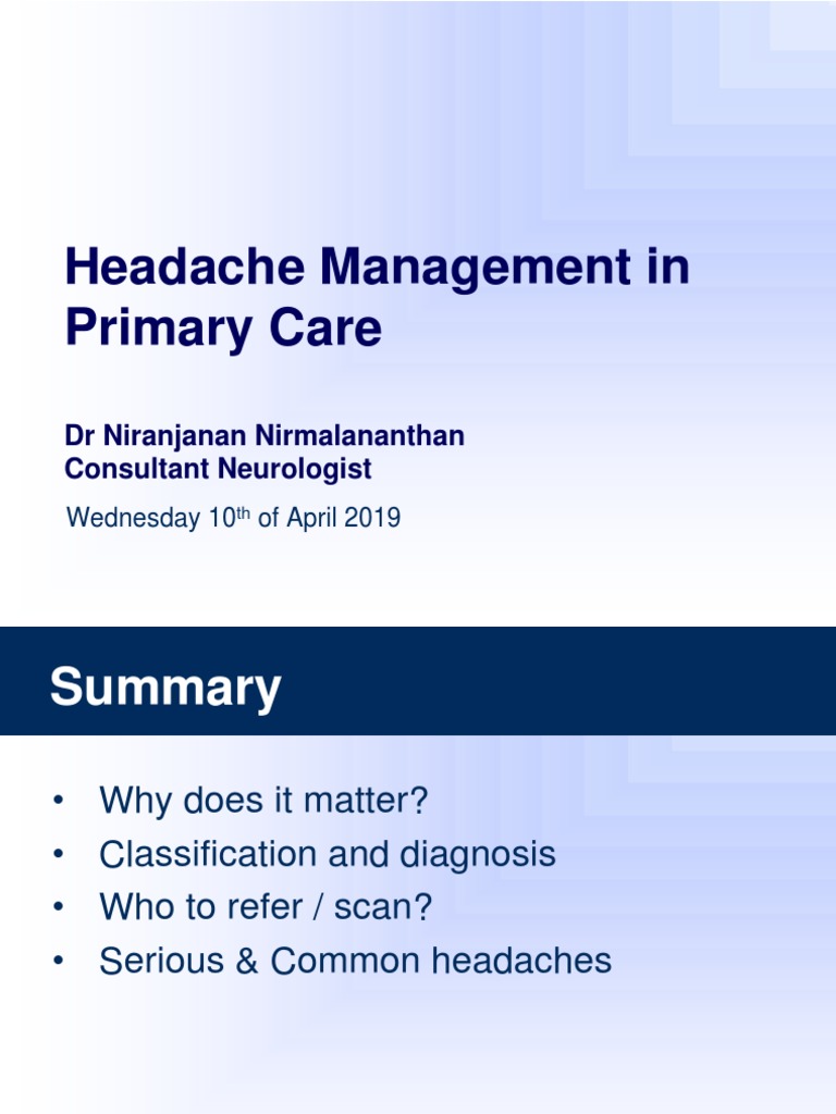 Headache Management in Primary Care | PDF | Headache | Migraine