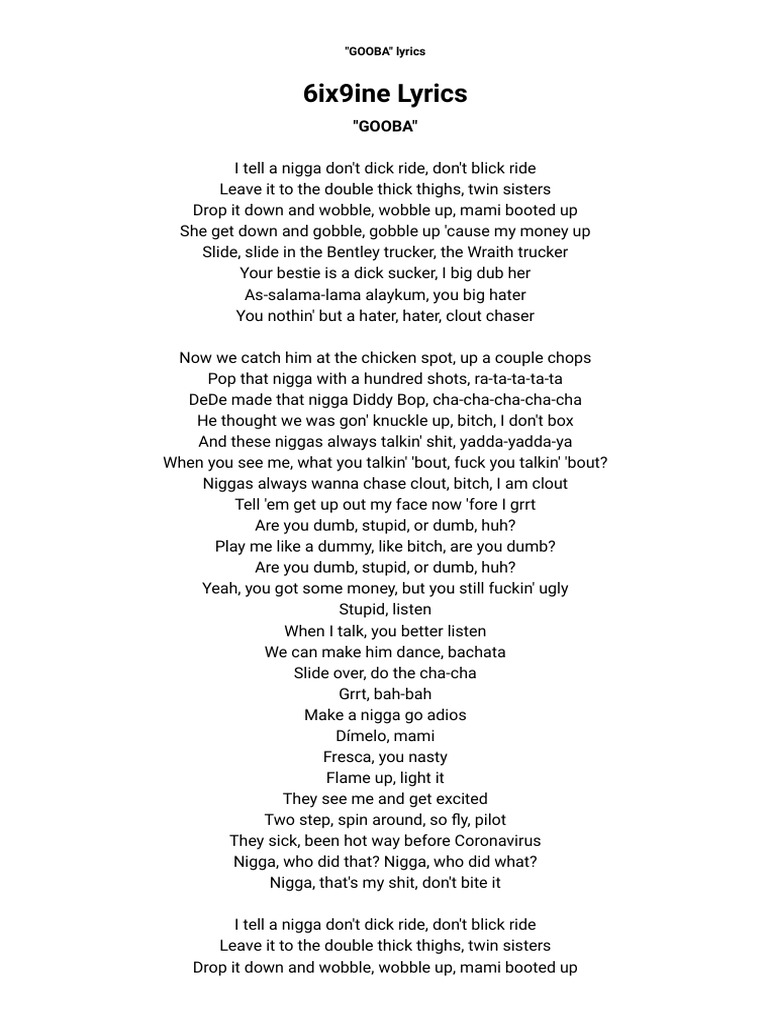 6ix9ine - GOOBA Lyrics | PDF