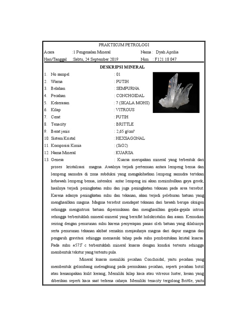 Deskripsi dan Sifat Mineral Kuarsa | PDF