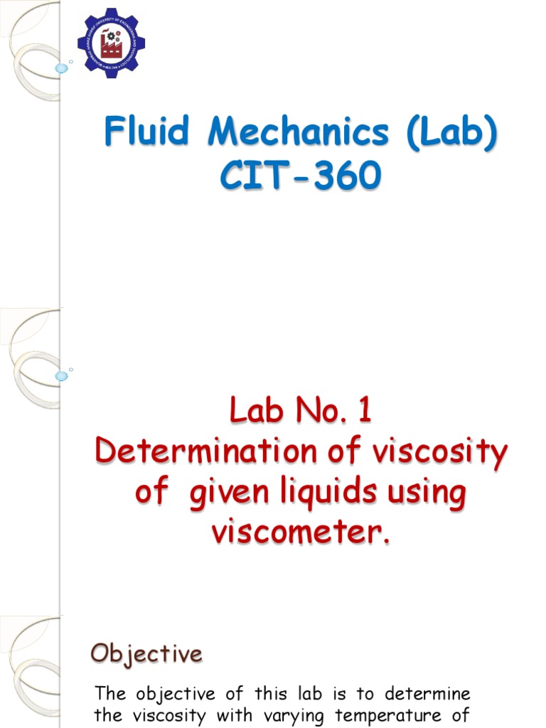 (Lab No. 1) Determination of Viscosity of A Given Liquid Using Viscometer. | PDF | Viscosity ...