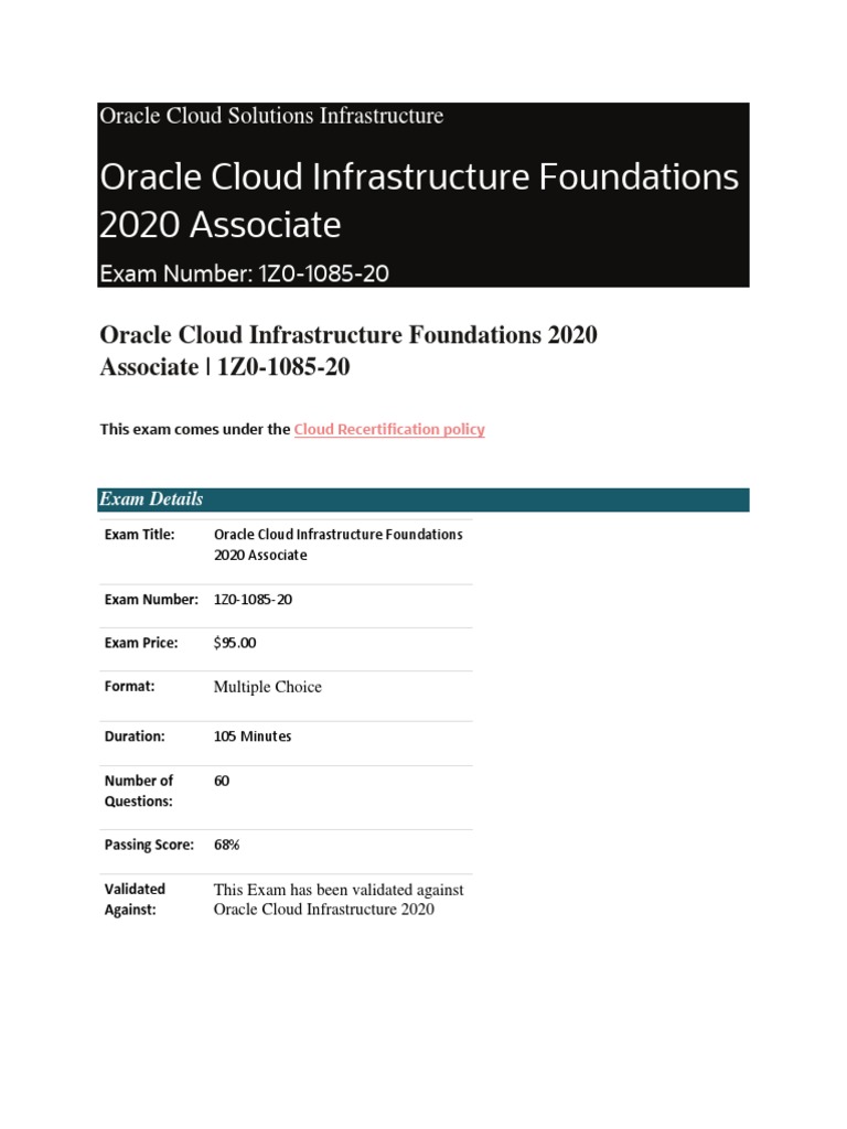 Oracle Cloud Infrastructure Foundations 2020 Associate | PDF | Business ...