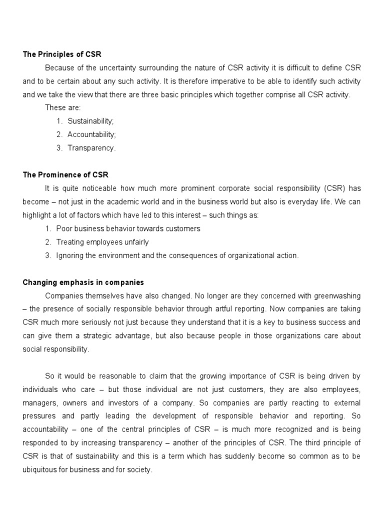 The Principle of Corporate Social Responsibility | PDF | Corporate ...